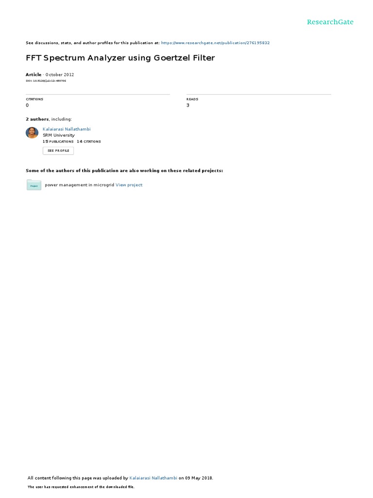 FFT Spectrum Analyzer Using Goertzel Filter | PDF | Digital Signal Processing | Spectral Density