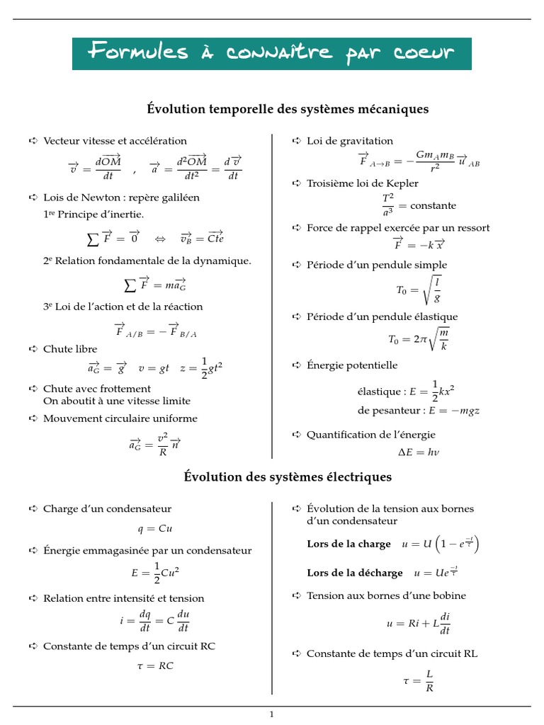 Formules de physique à connaître | PDF | Lois du mouvement de Newton ...