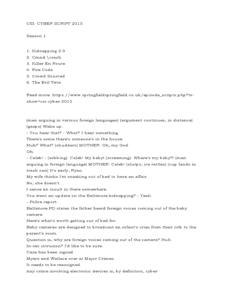 Csi Cyber Script Episode 1-6 | PDF | Security Hacker | Csi (Franchise)