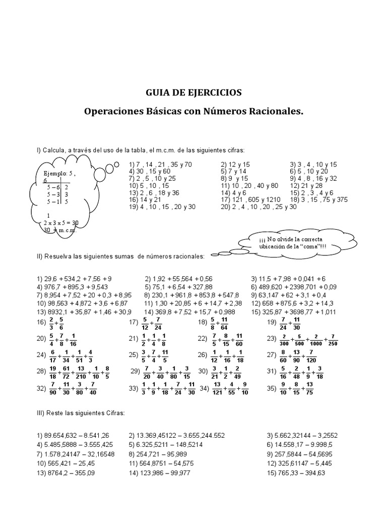 Ejercicios de Números Racionales | PDF | Enseñanza de matemática