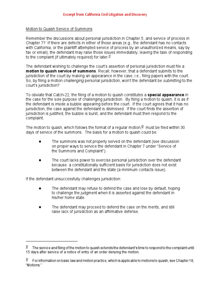 Motion to Quash Service of Summons Explained | PDF | Service Of Process ...