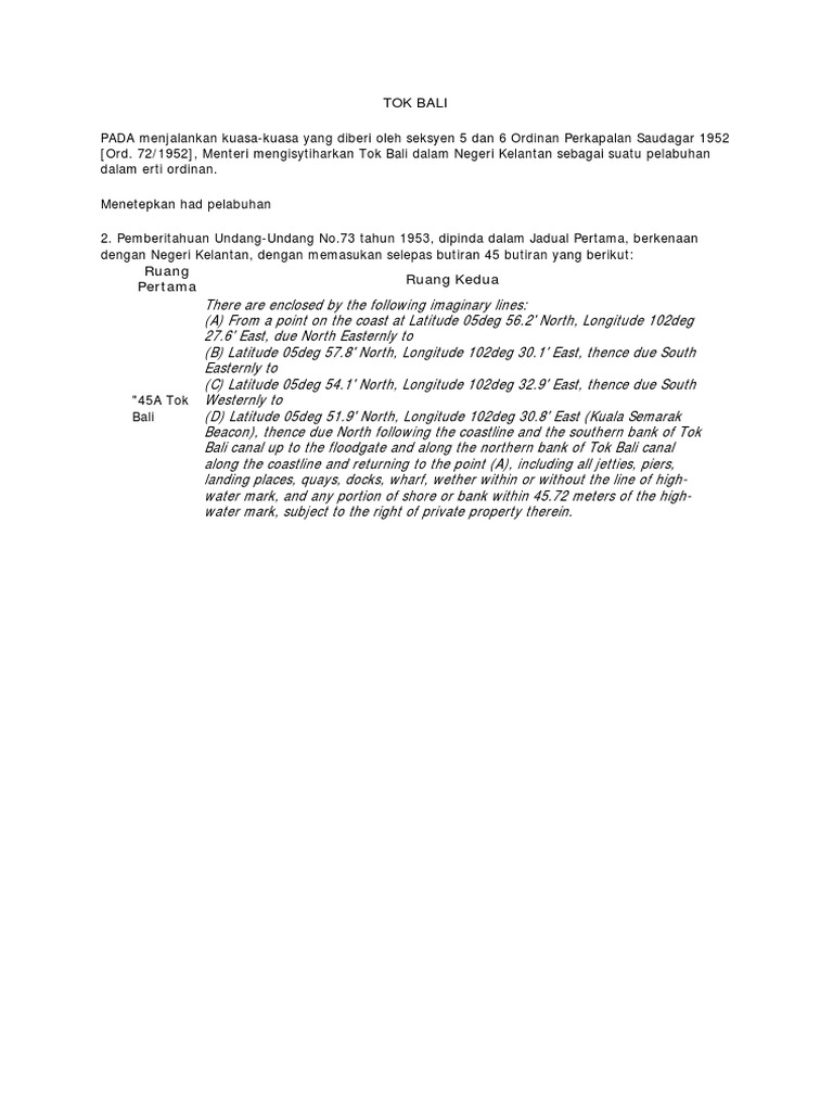 Tok Bali Port Limits | PDF | Science & Mathematics