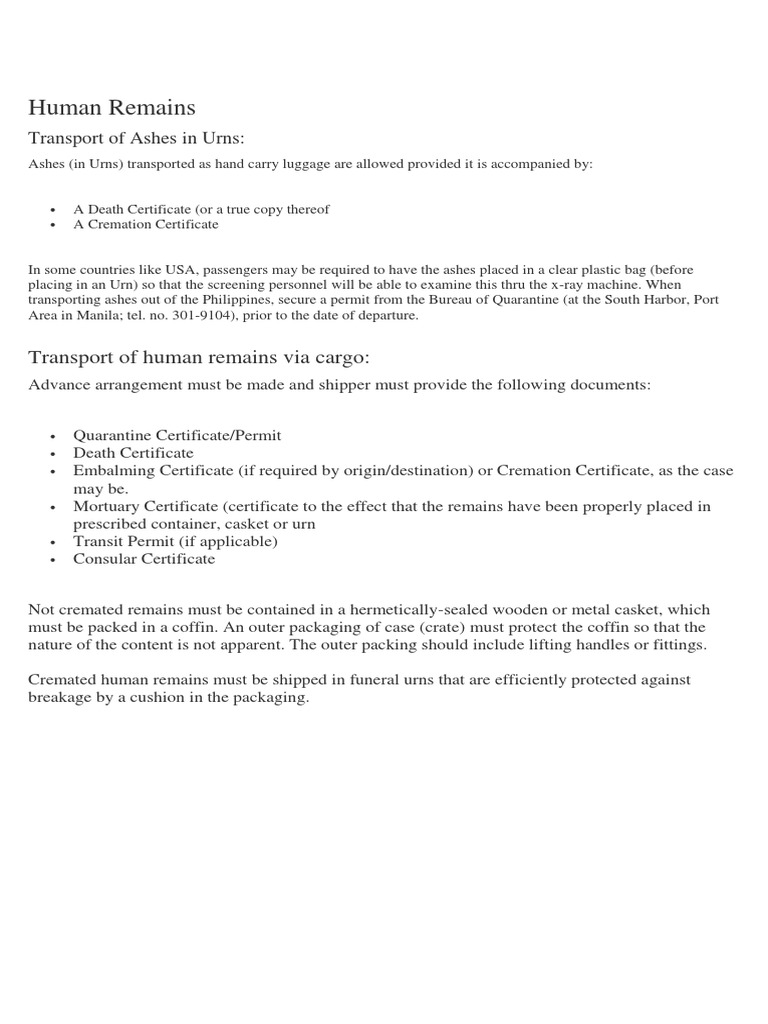 Transport of Human Remains Via Cargo | PDF | Social Science