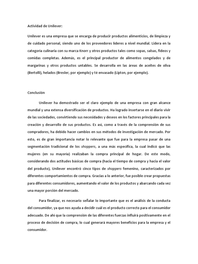 Unilever: Diversificación y Comportamiento del Consumidor | PDF ...