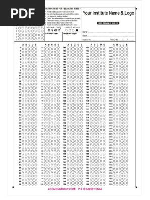 Multiple Choice Answer Sheet 1 200