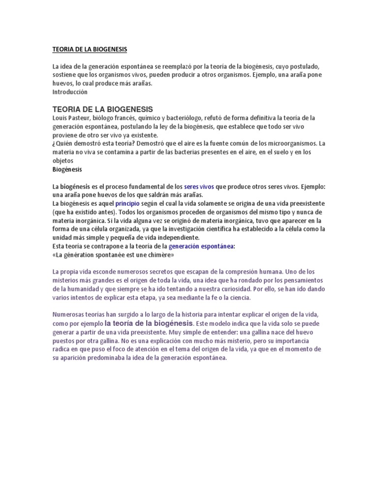 Teoria de La Biogenesis | PDF | Biología | Naturaleza