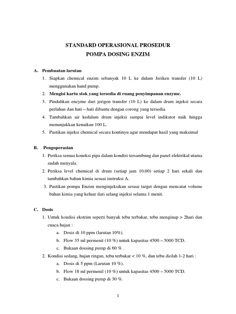 SOP Pompa Dosing Enzim | PDF