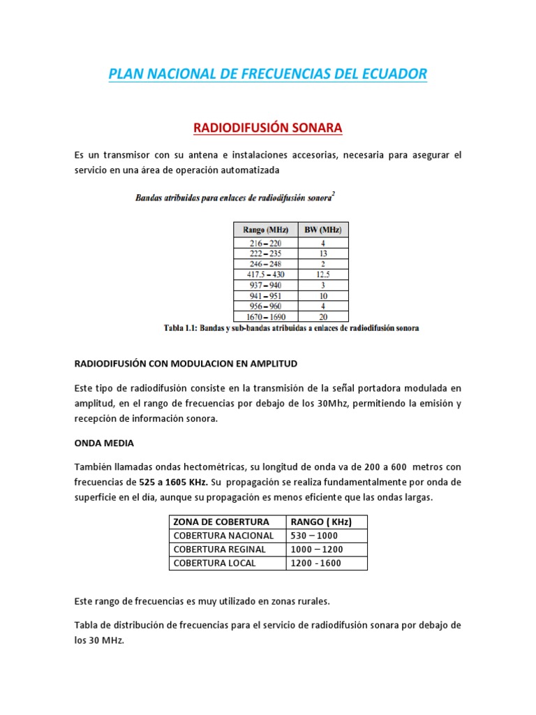 Plan Nacional de Frecuencias | PDF | Telefonía móvil | Radiodifusión