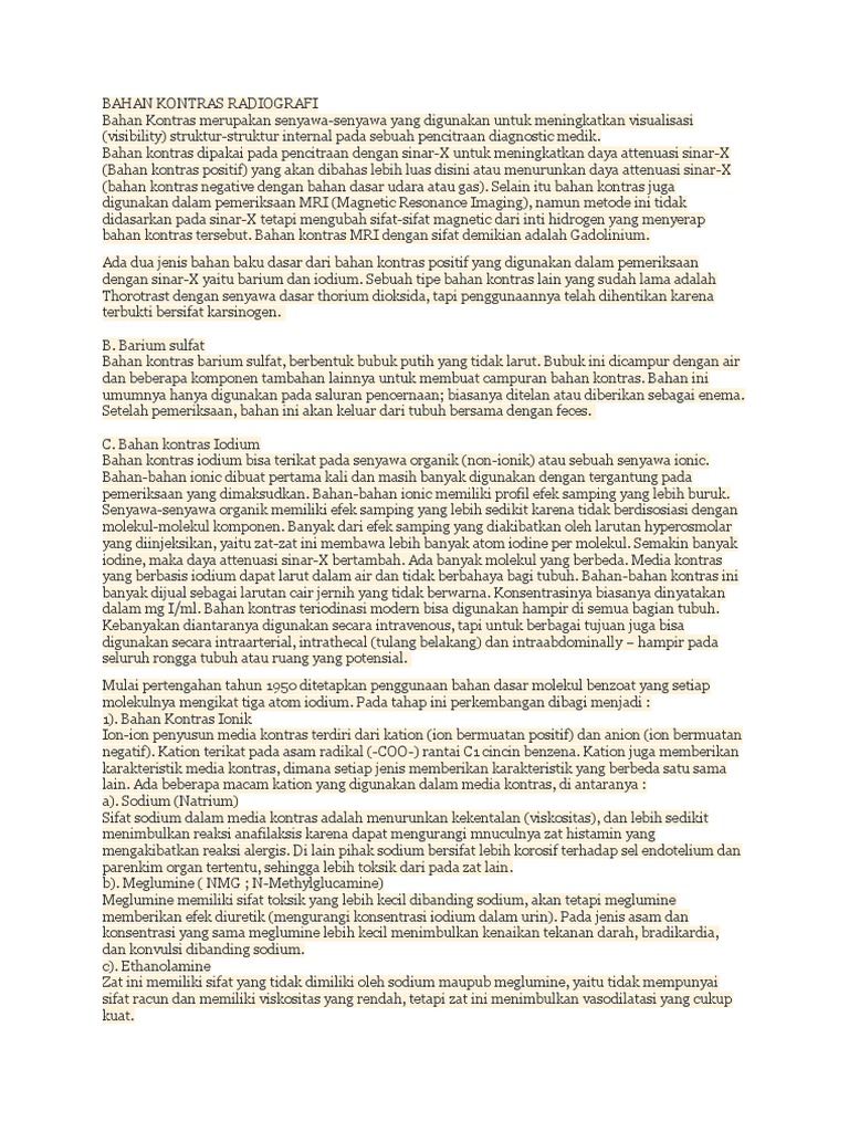 Bahan Kontras Radiografi | PDF