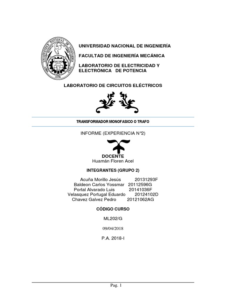 Laboratorio De Transformador Monofasico Pdf Transformador Inductor