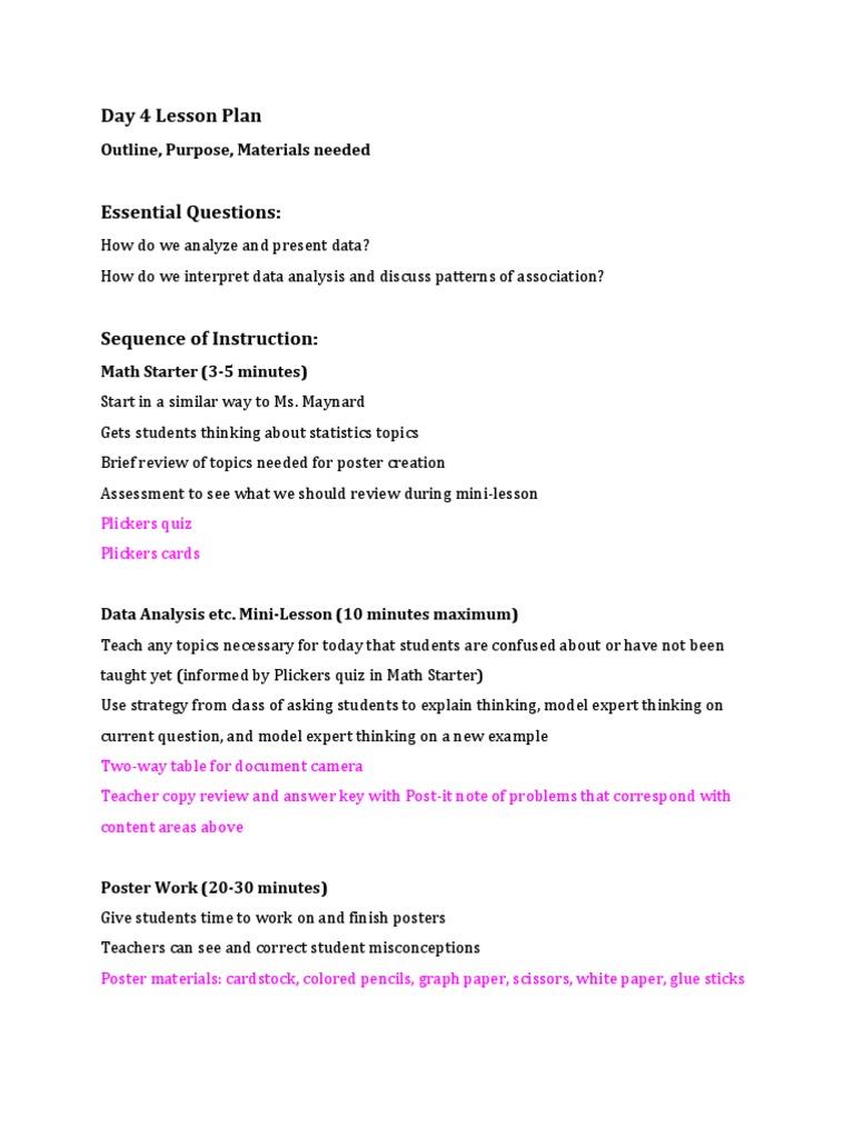 Day 4 Lesson Plan: Outline, Purpose, Materials Needed | PDF | Art