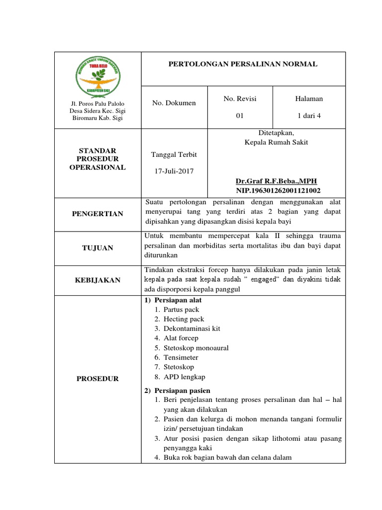 Sop Tindakan Persalinan Ekstraksi Forceps | PDF