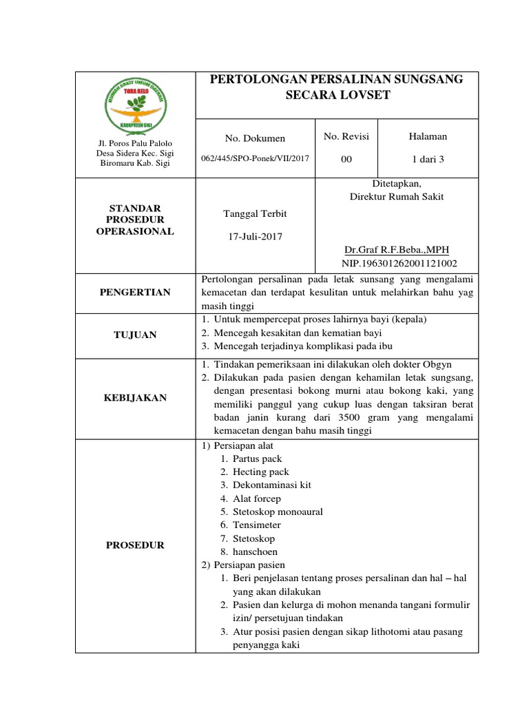 Sop Pertolongan Persalianan Sunsang Secara Lovset | PDF
