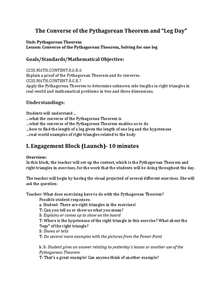 Pythagorean Theorem Lesson Plan E-Portfolio | PDF | Triangle | Triangle Geometry