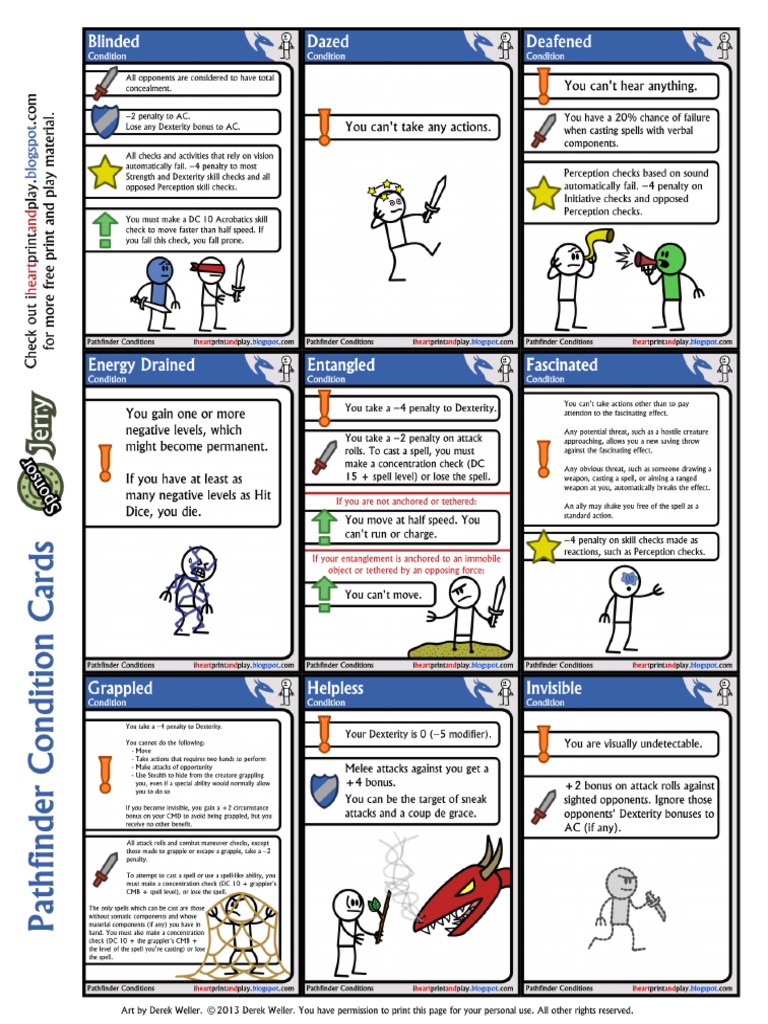 (Iheartprintandplay) Pathfinder Condition Cards - Sponsored by Jerry | PDF