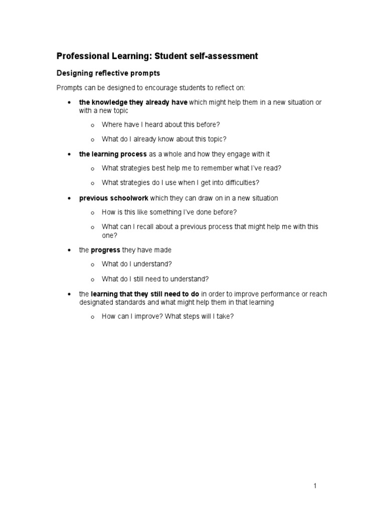 Studentself-Assessment Prompts | PDF
