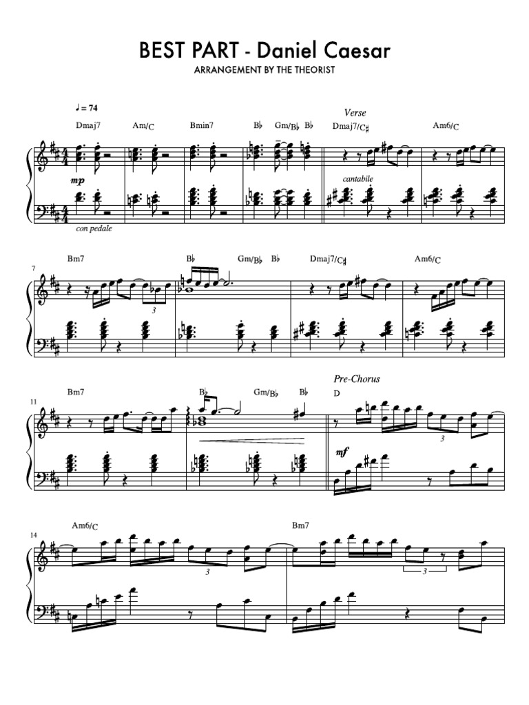 BEST PART - Daniel Caesar piano sheet music