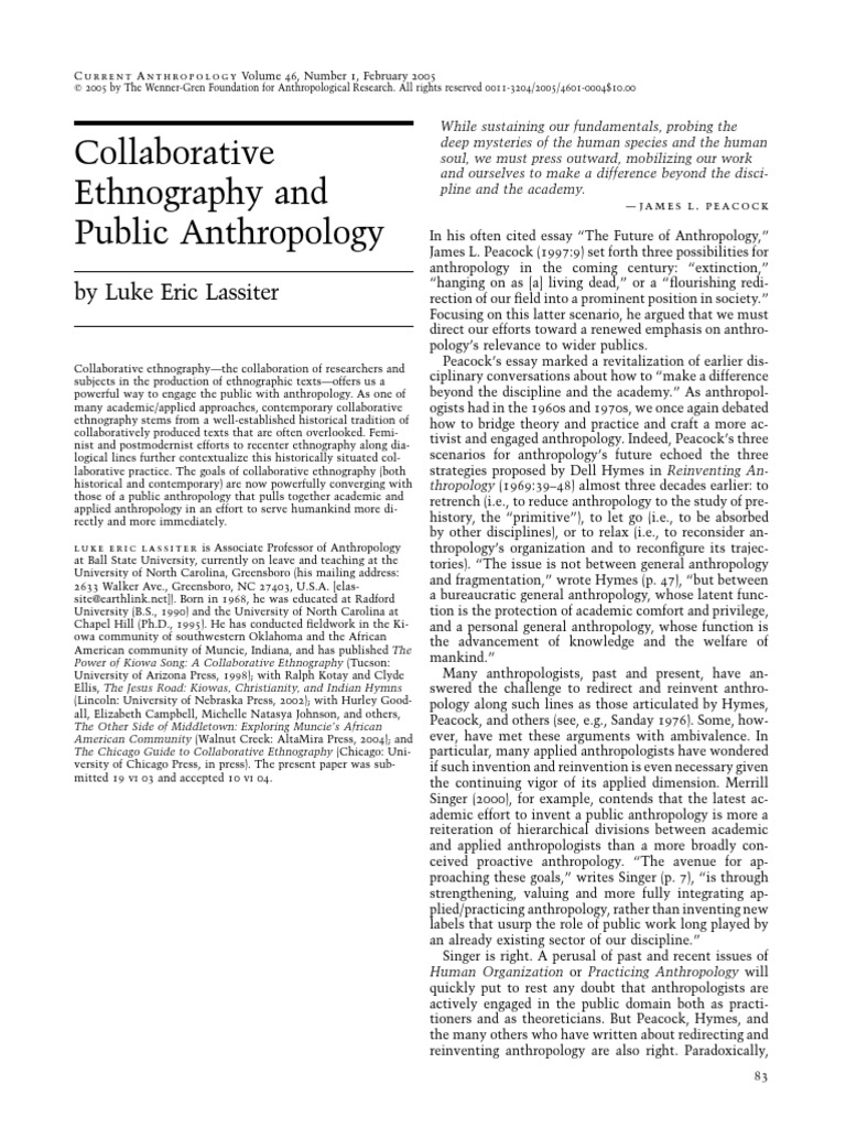 Lassiter-Collaborative Ethnography Public Anthropology PDF | PDF | Ethnography | Franz Boas