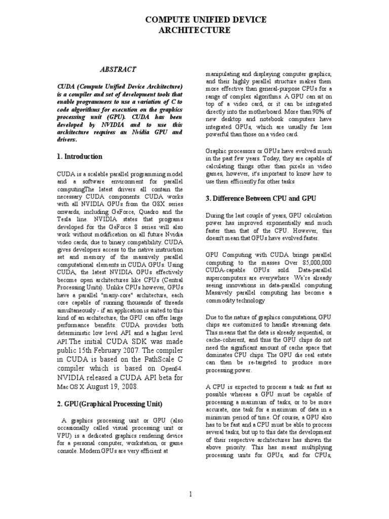 Compute Unified Device Architecture | PDF | Graphics Processing Unit | Cpu Cache