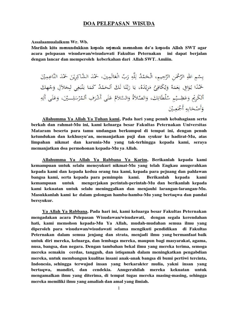 Doa Pelepasan Wisuda | PDF