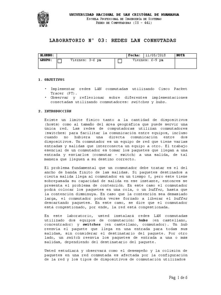 Guia Lab 03 | PDF | Conmutador de red | Protocolos de internet