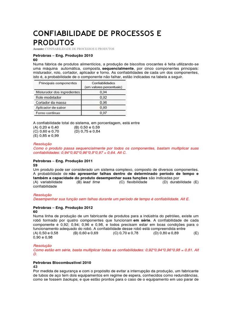 Confiabilidade de Processos e Produtos | Download grátis PDF | Ciência ...