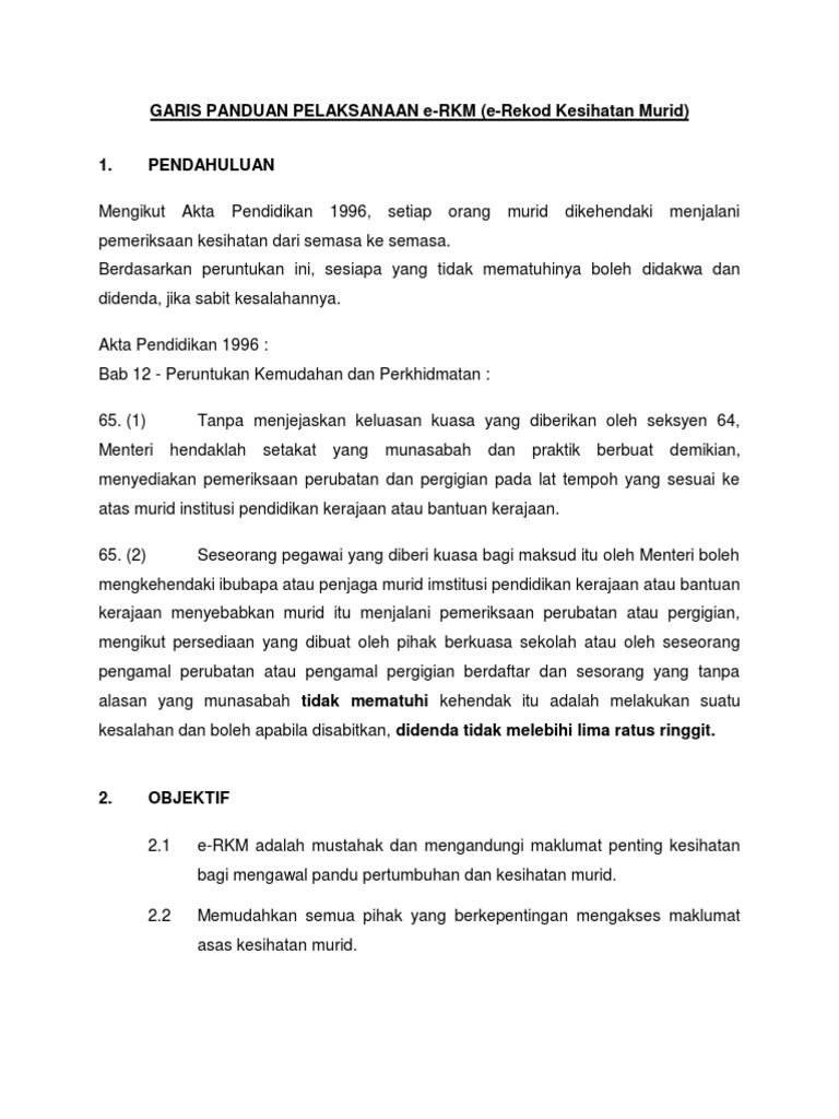 Garis Panduan Pelaksanaan E-Rkm | PDF