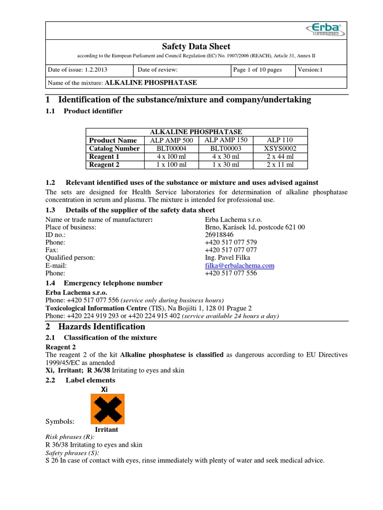 MSDS Alkaline Phosphatase | PDF | Toxicity | Nitrogen