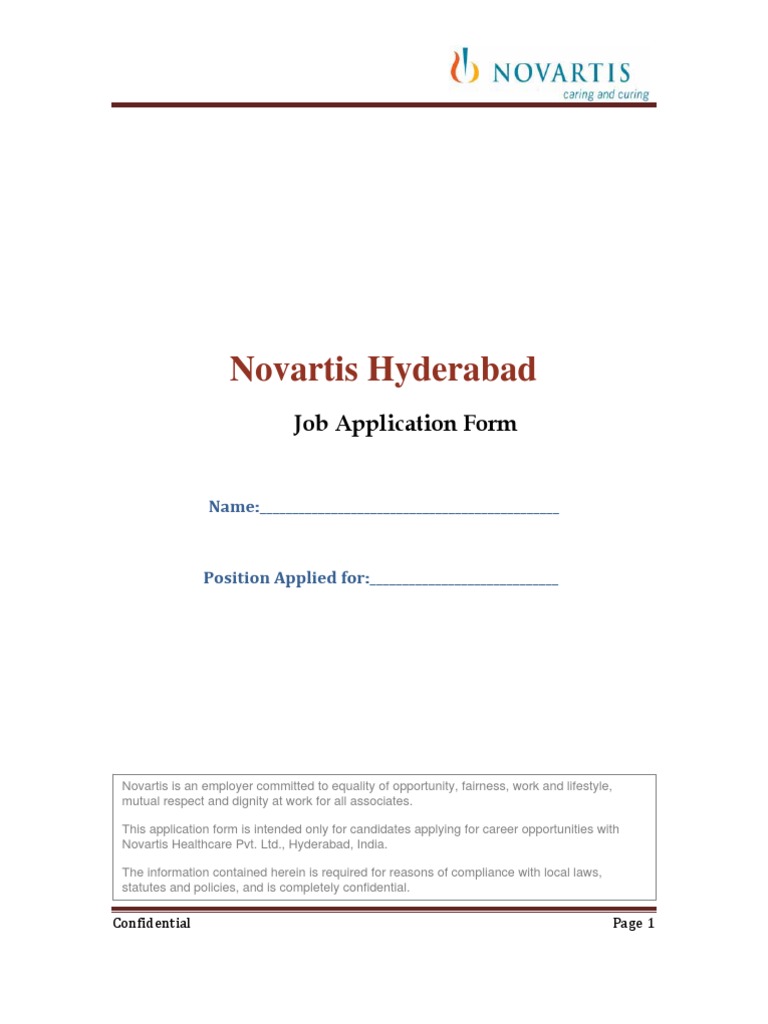 Novartis Hyderabad: Job Application Form | Download Free PDF ...