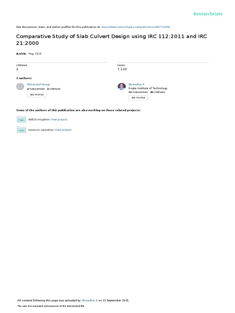 Slab Culvert Irc 21 Irc 112 | PDF | Structural Load | Bending