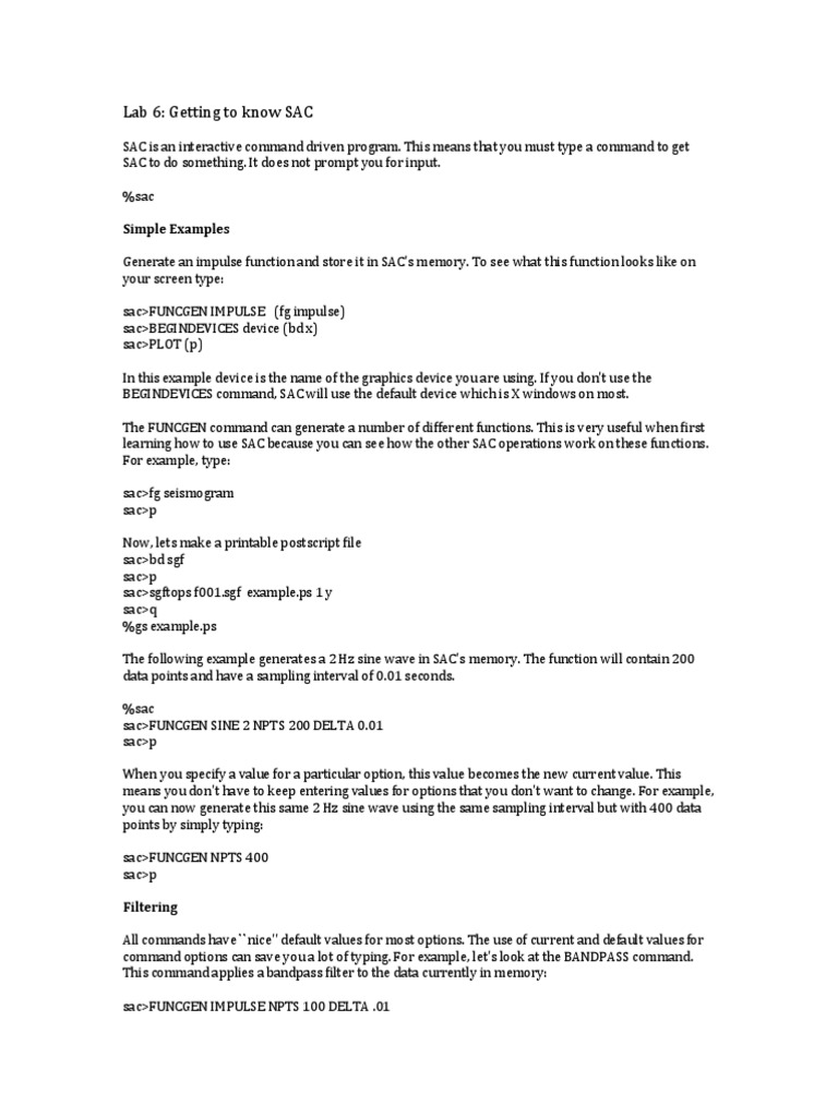 Lab 6: Getting To Know SAC: Simple Examples | PDF | Filter (Signal ...