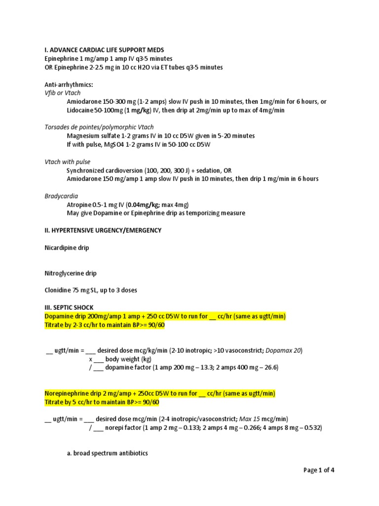 ACLS Medications & Protocols | PDF | Cardiology | Drugs