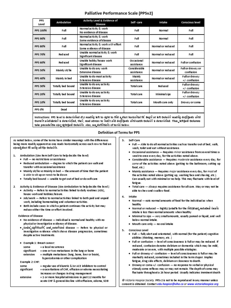 Palliative Performance Scale (PPSv2) Feb '11 REVISED To VERSION 4 | PDF ...