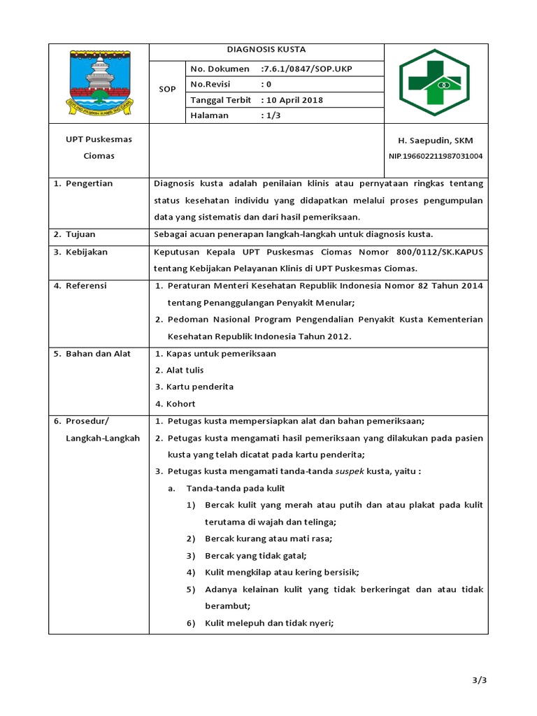 SOP Diagnosis Kusta | PDF