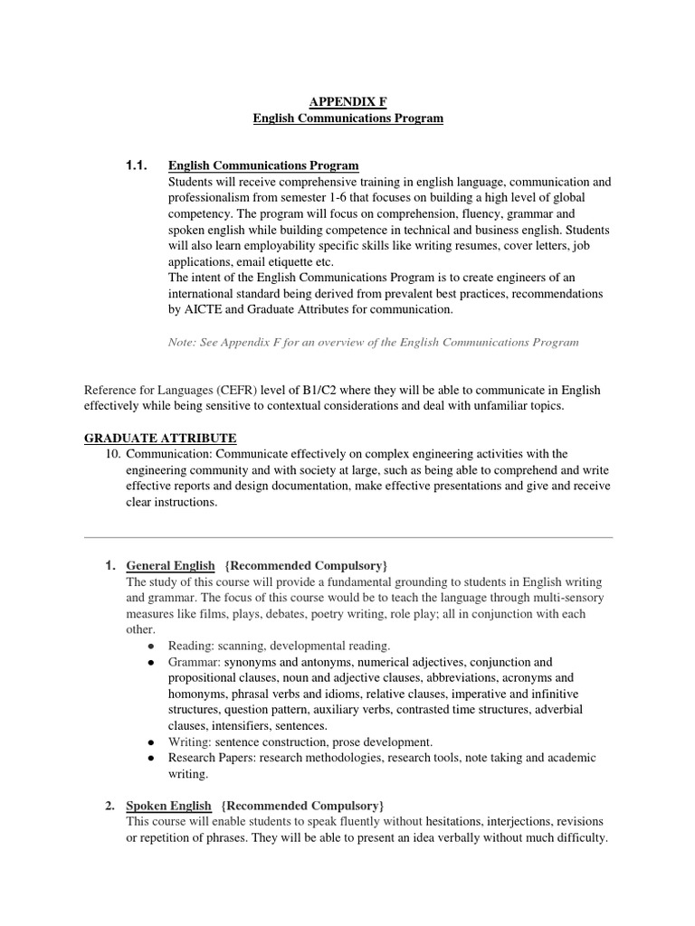 Appendix F English Communications Program: Reference For Languages ...