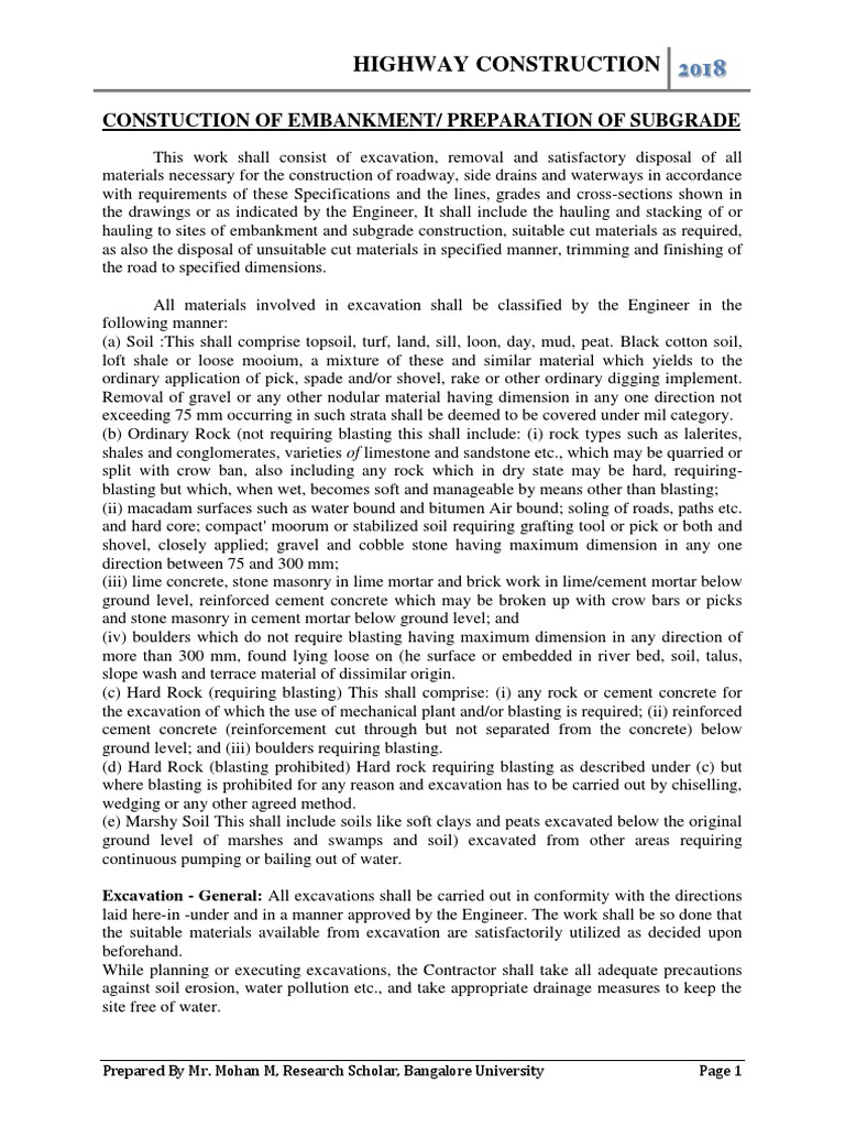 Constuction of Embankment/ Preparation of Subgrade: Highway ...