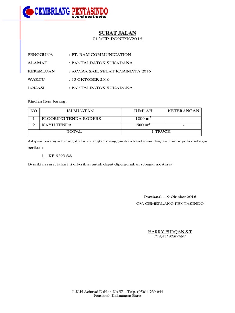 Surat Jalan Sail Karimata 17 September 2016 | PDF
