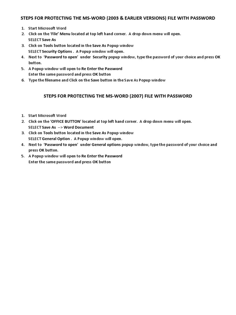 Procedure For Password-Protection | PDF