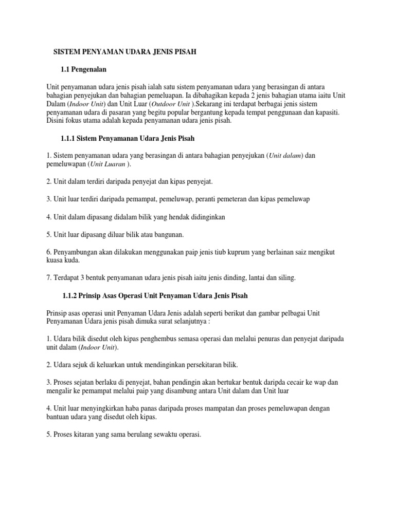 Sistem Penyaman Udara Jenis Pisah | PDF