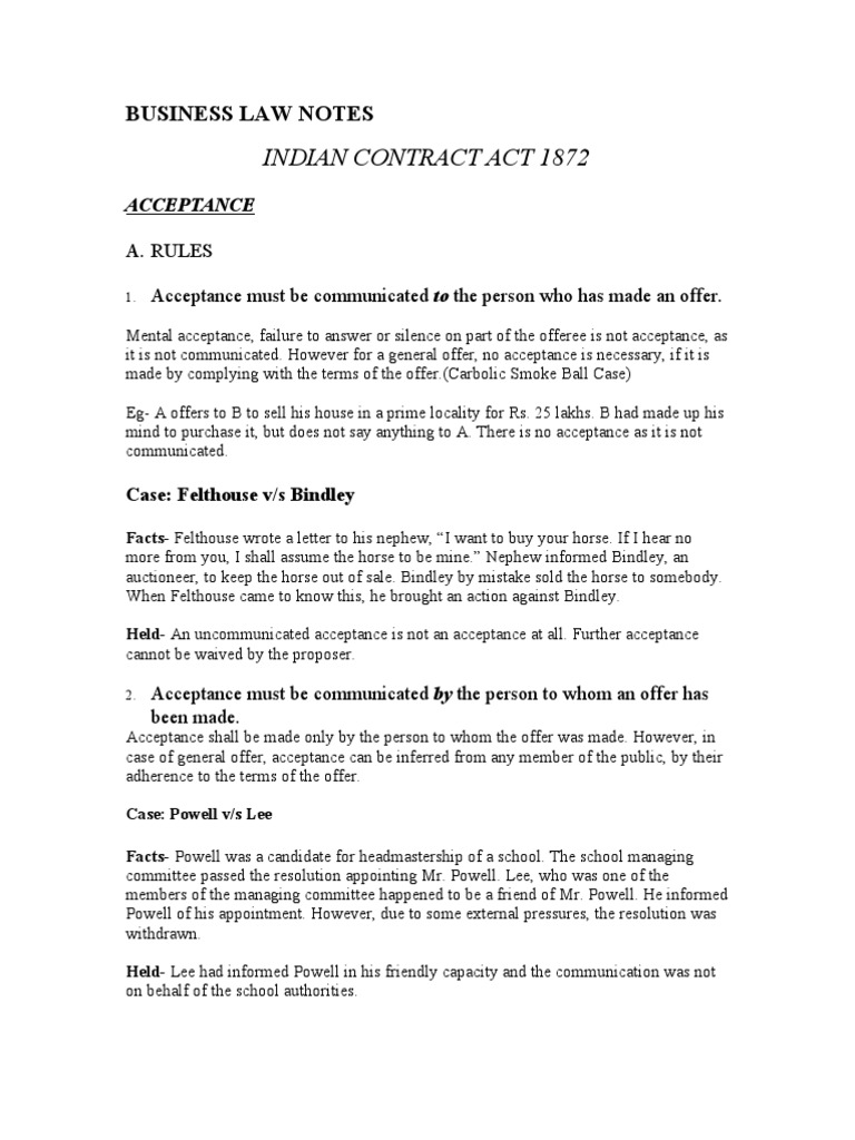 Notes Acceptance | Offer And Acceptance | Business Law