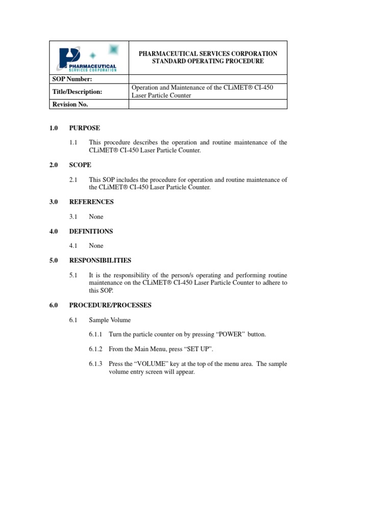 Climet ParticleMonitoring SOP Generic | PDF | Printer (Computing) | Menu