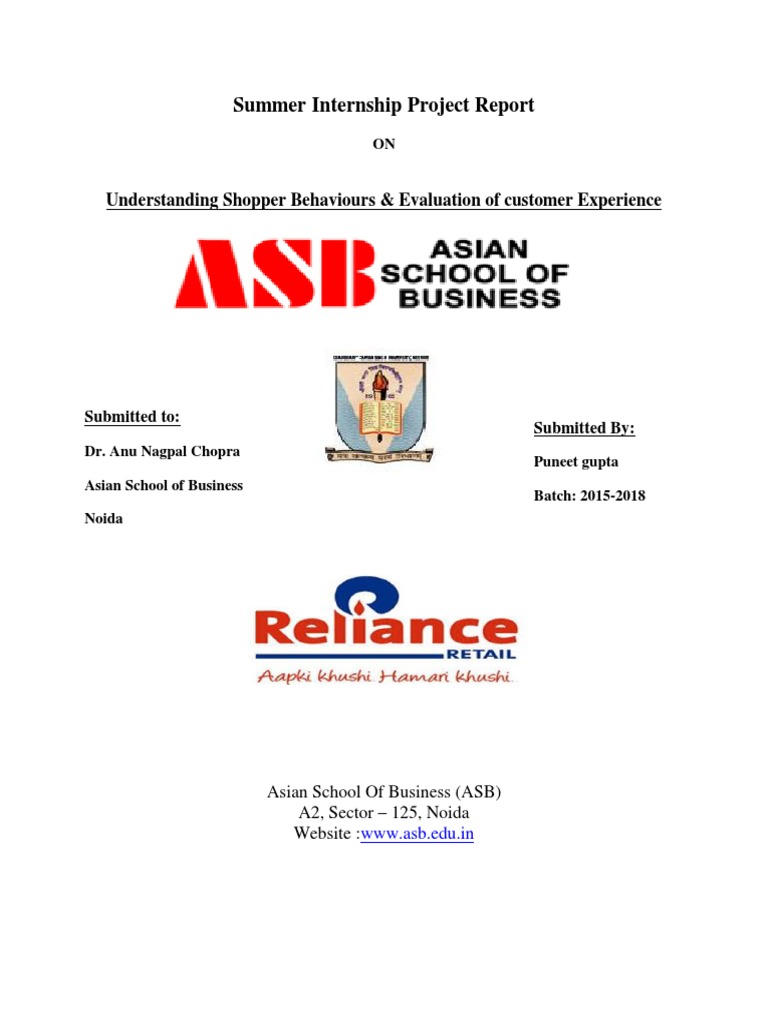 Reliance Retail Internship Project Report | PDF | Retail | Economies
