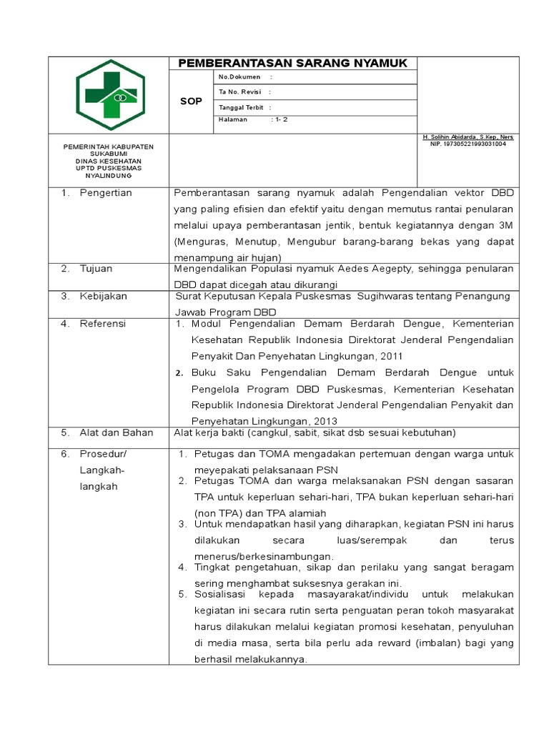 Panduan Pemberantasan Sarang Nyamuk DBD | PDF