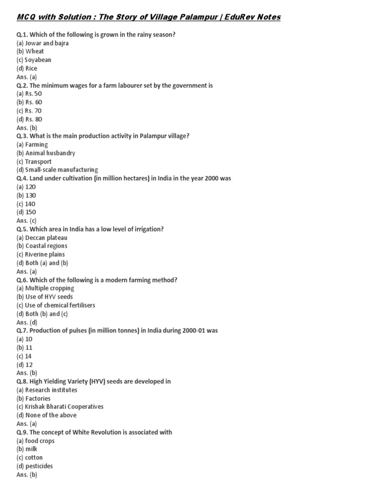 NCERT CLASS 9 - Economics Chap 1 - MCQ With Solution | PDF | Wheat | Agriculture