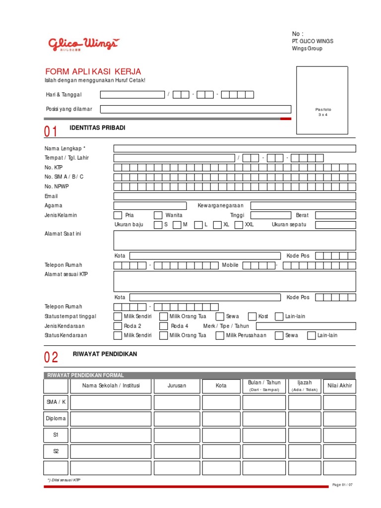 Form Aplikasi Kerja - Glico 25-01-2016 - Versi Cetak | PDF