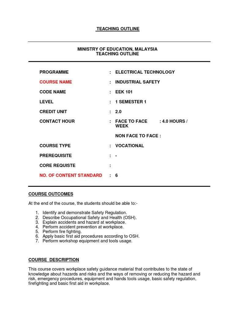 Contoh Teaching Outline | Download Free PDF | Occupational Safety And ...