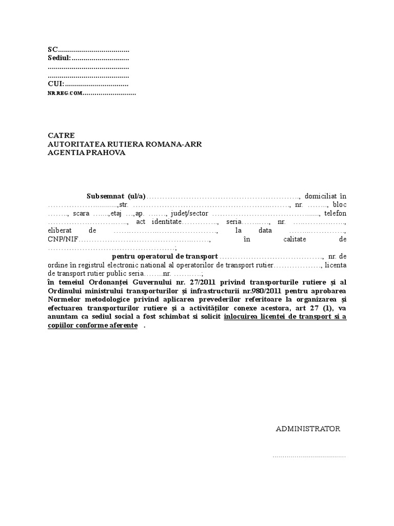 Notificare Schimbare Sediu Social | PDF