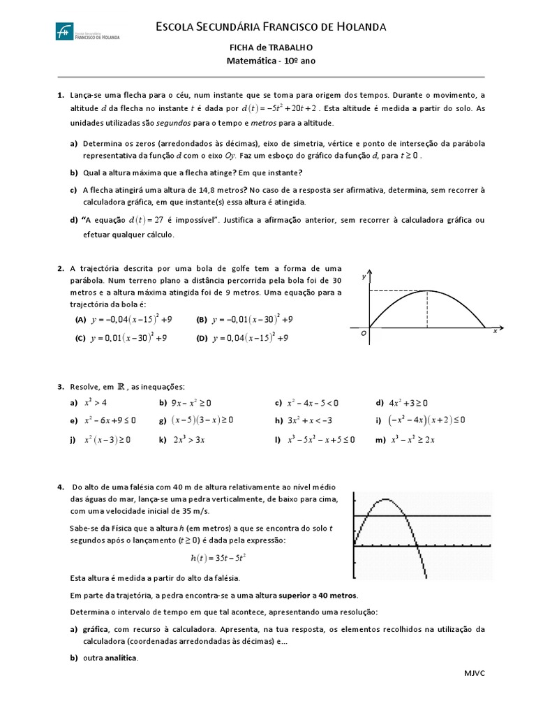 Quadrática Revisões Pdf Sistema De Coordenada Cartesiana Função