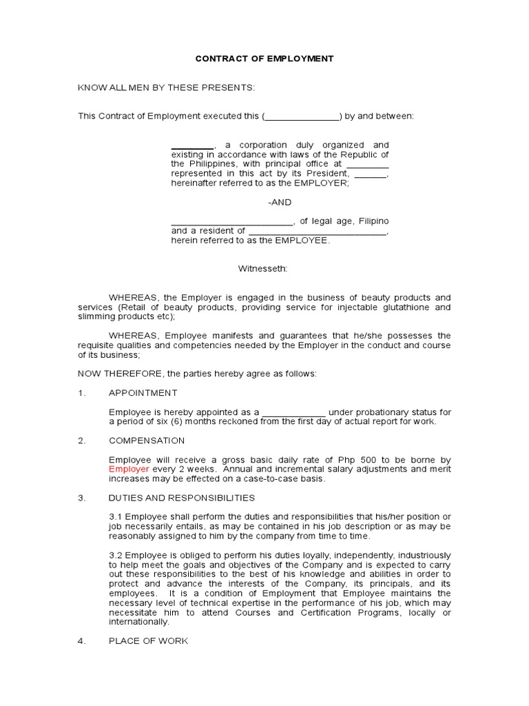 Draft Contract of Employment (Ed2017) | PDF | Confidentiality | Trade ...