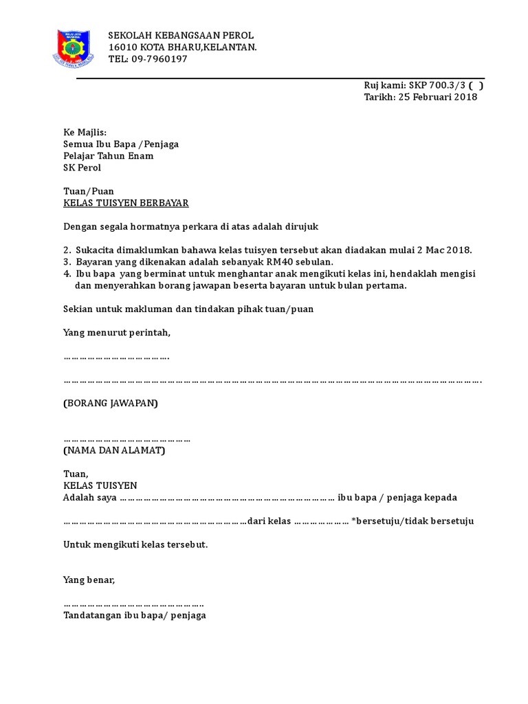 Surat Kelas Tuisyen | PDF